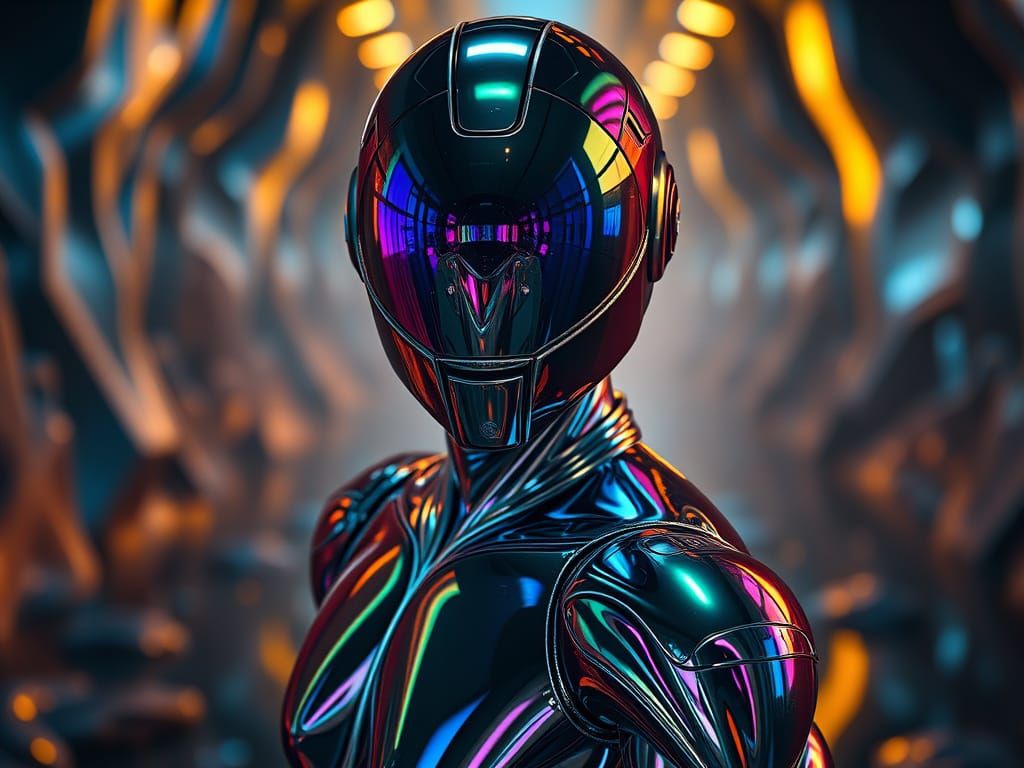 A cinematic 8K rendering of a Mercury Cyber Icon in a futuristic ...