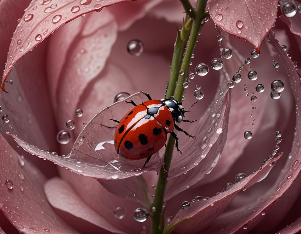 Ladybug against dew drops - AI Generated Artwork - NightCafe Creator