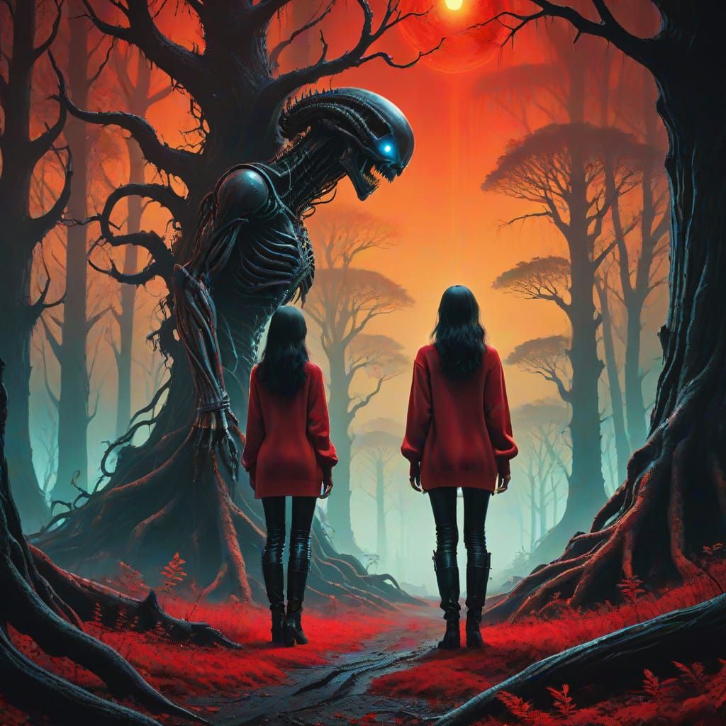 stuck in liminal space - Gothic Alien Landscape in Neon Hues