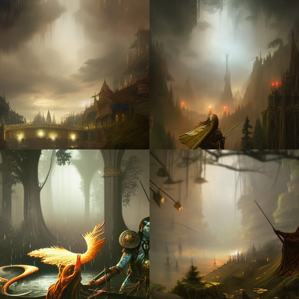 Rain of arrows detailed matte painting, deep color, fantastical ...