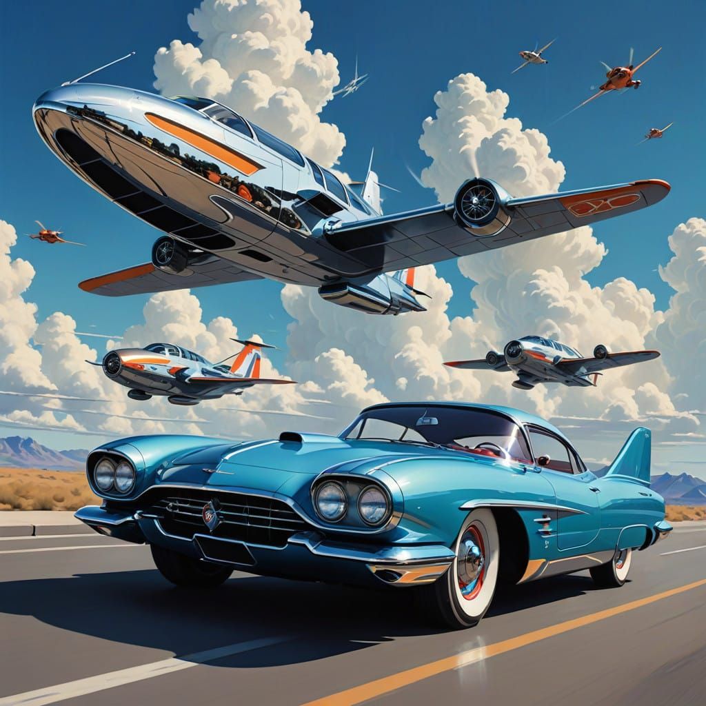 1950s retro-sci flying autos - Retro Futuristic Flying Cars...