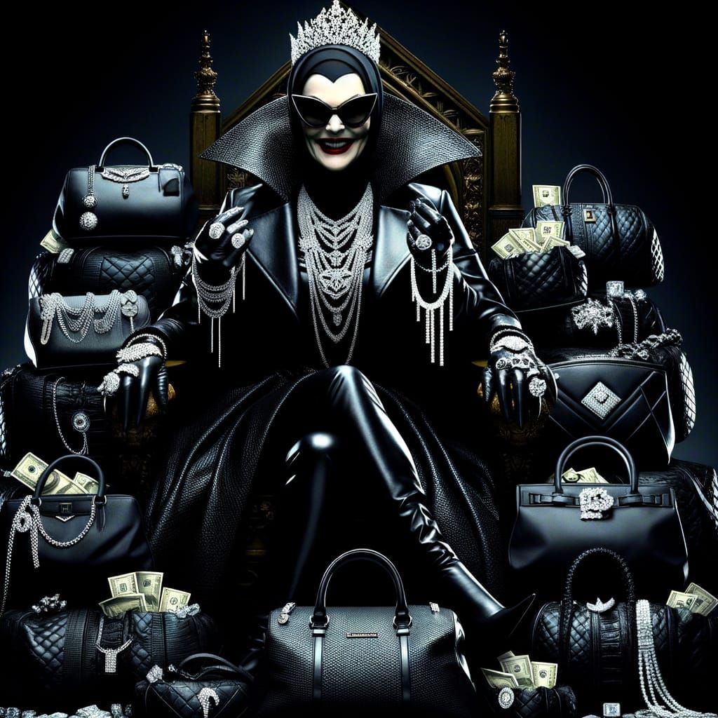 Leather Queen Enthroned with Stolen Diamonds - AI Art