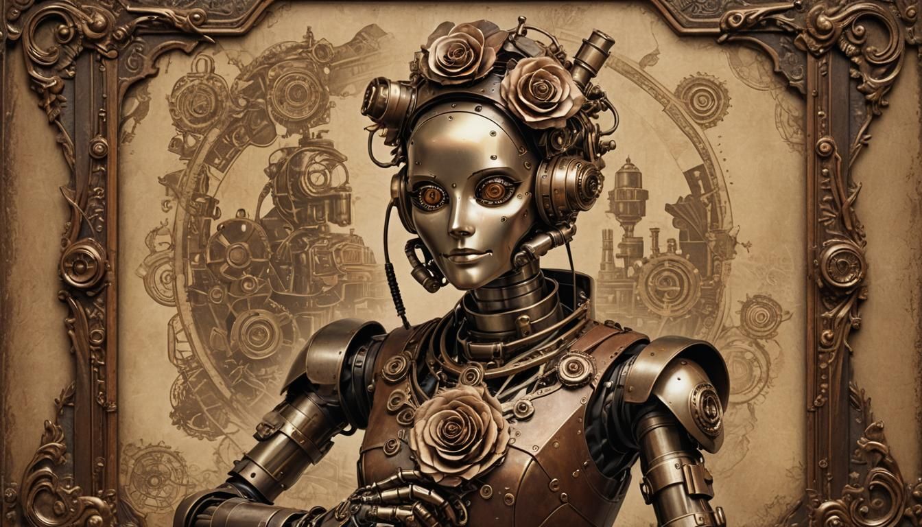 Steampunk portrait of a female robot - AI Generated Artwork - NightCafe ...
