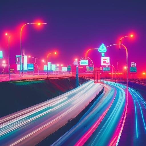 Neon Highway V - AI Generated Artwork - NightCafe Creator
