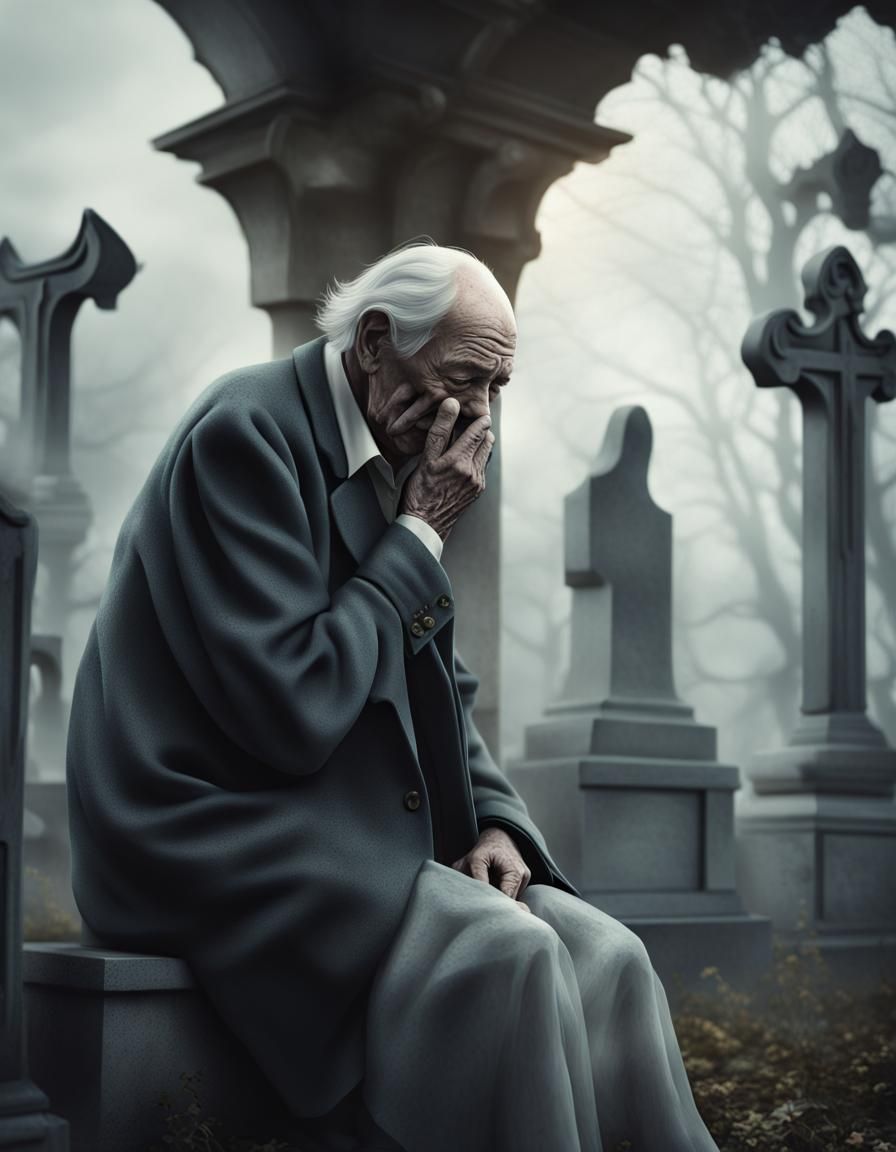 A frail old man is crying __ - AI Generated Artwork - NightCafe Creator