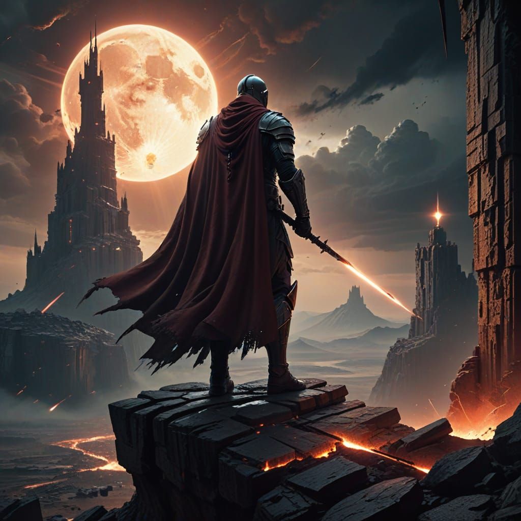 Space warrior - Heroic Warrior on Shattered Moonlit Battlef...