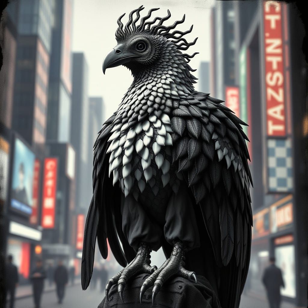 a stunning Renaissance bird, black and white, made of millions of ...