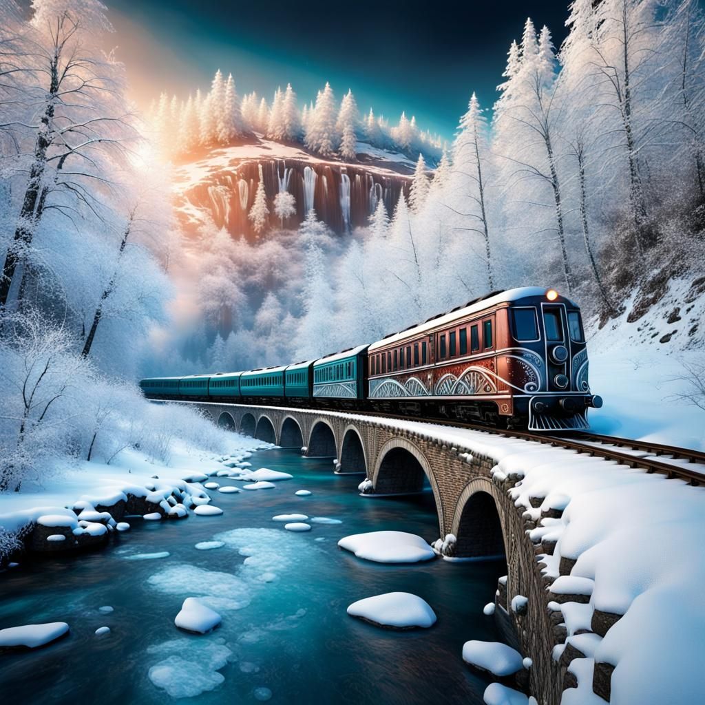Train in a Brilliant Winter Wonderland - AI Generated Artwork ...
