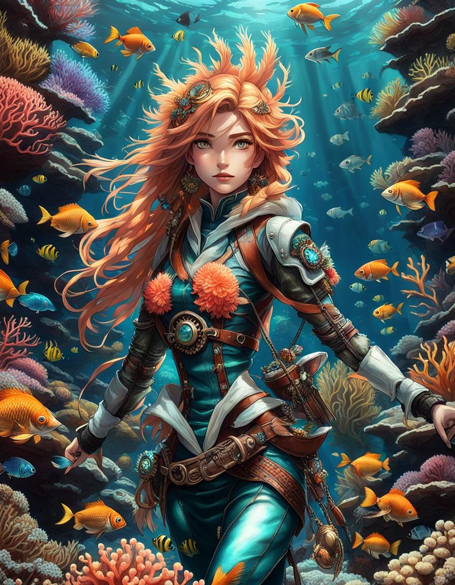 (beautiful artwork in tramp look of a handsome dingy female adventurer ...