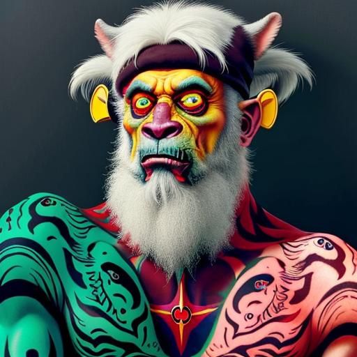 Tattooed albino contortionist hippy freak, colorful, created by the ...