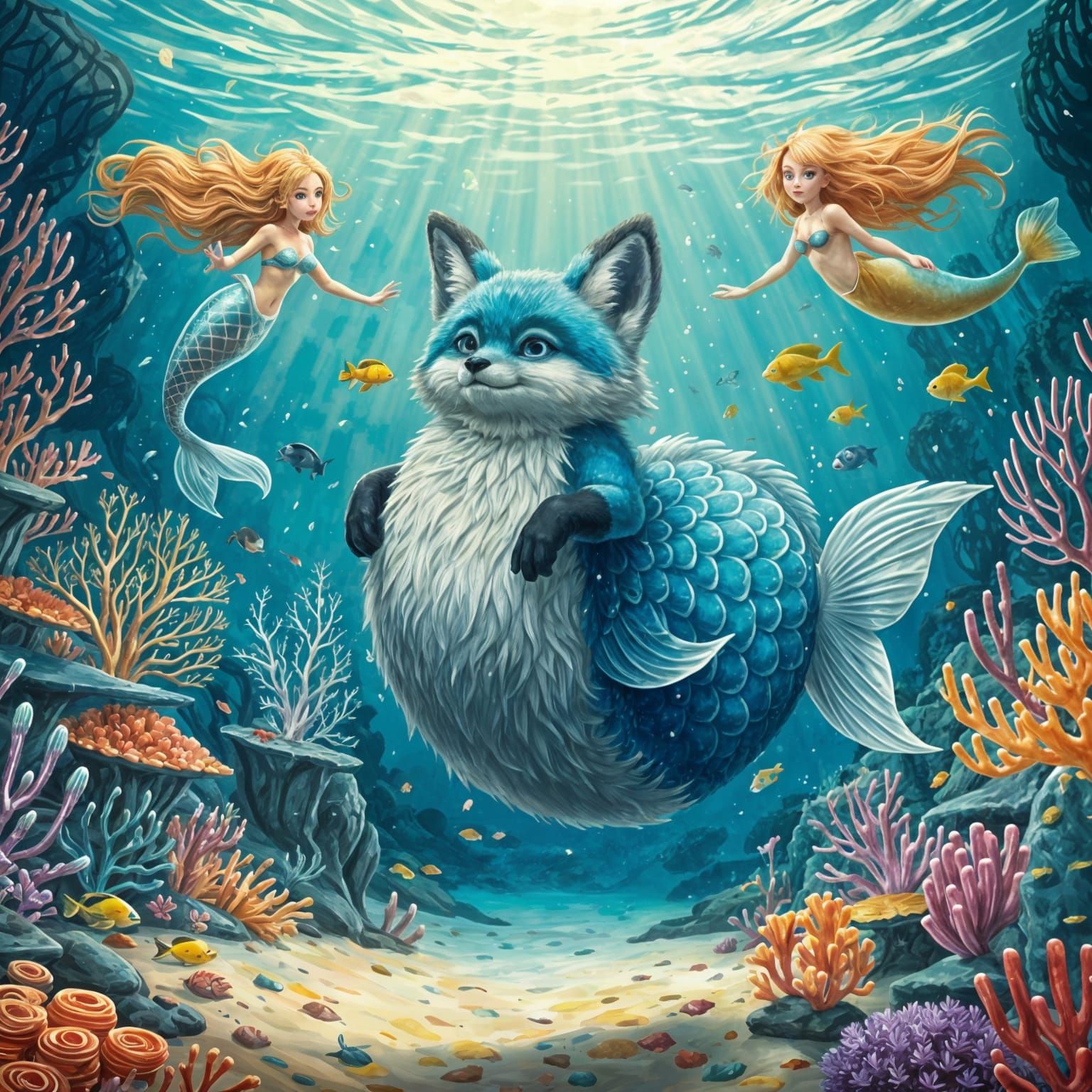 Candy Saved The Mermaids - Whimsical Blue Fox Plays with Shi...