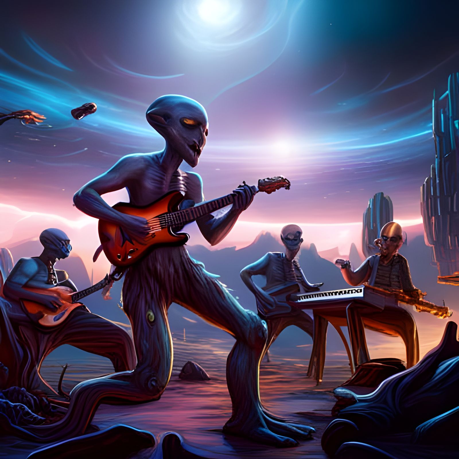 Ancient Aliens Quintet Jazz Band - AI Generated Artwork - NightCafe Creator