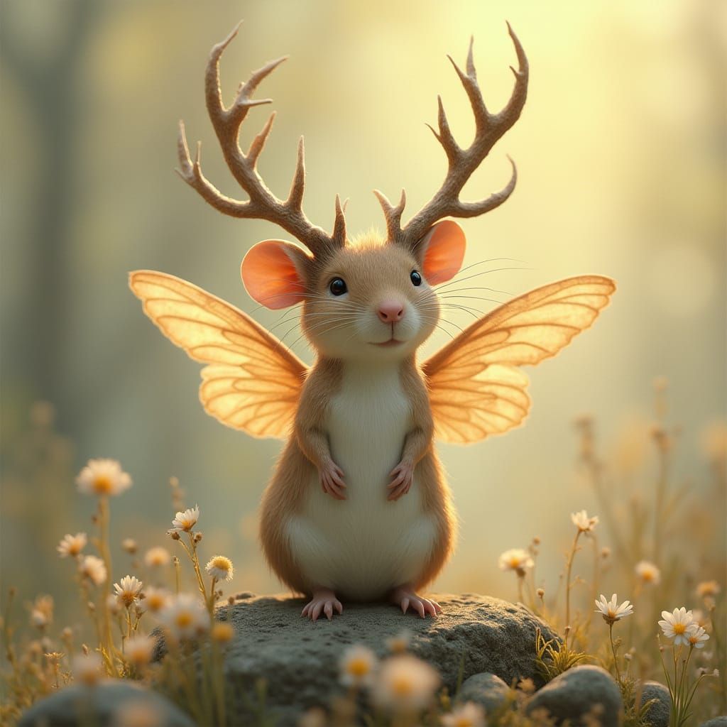 A cute magical mice - Whimsical Mouse with Delicate Wings an...
