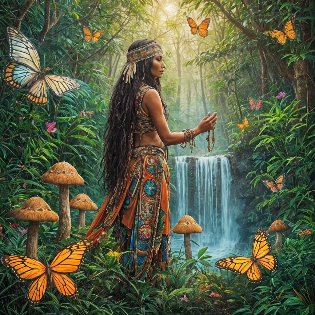 Native American Earth Priestess in Enchanted Jungl... - AI Art