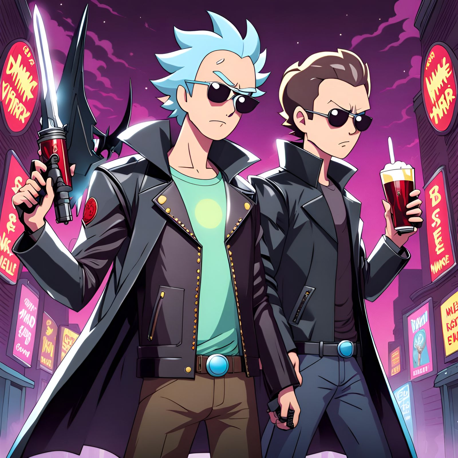 Illustrate the iconic duo, Rick and Morty, donned in the attire of the ...