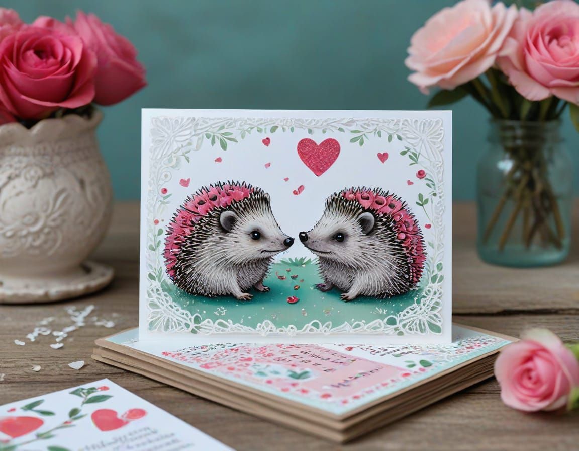 Hedgehogs in love - Whimsical Hedgehog Valentine's Day Scene