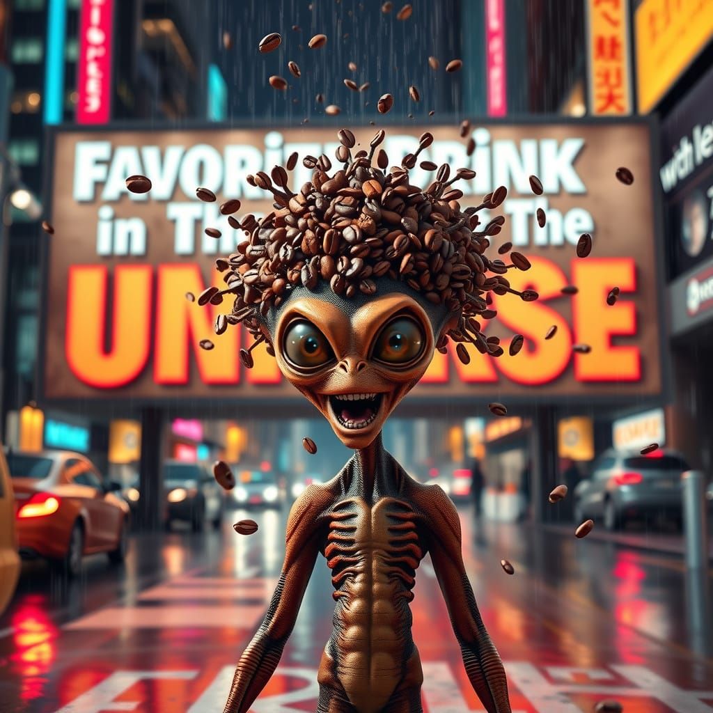 Ecstatic Alien Celebrates Favorite Drink in Univer... - AI Art