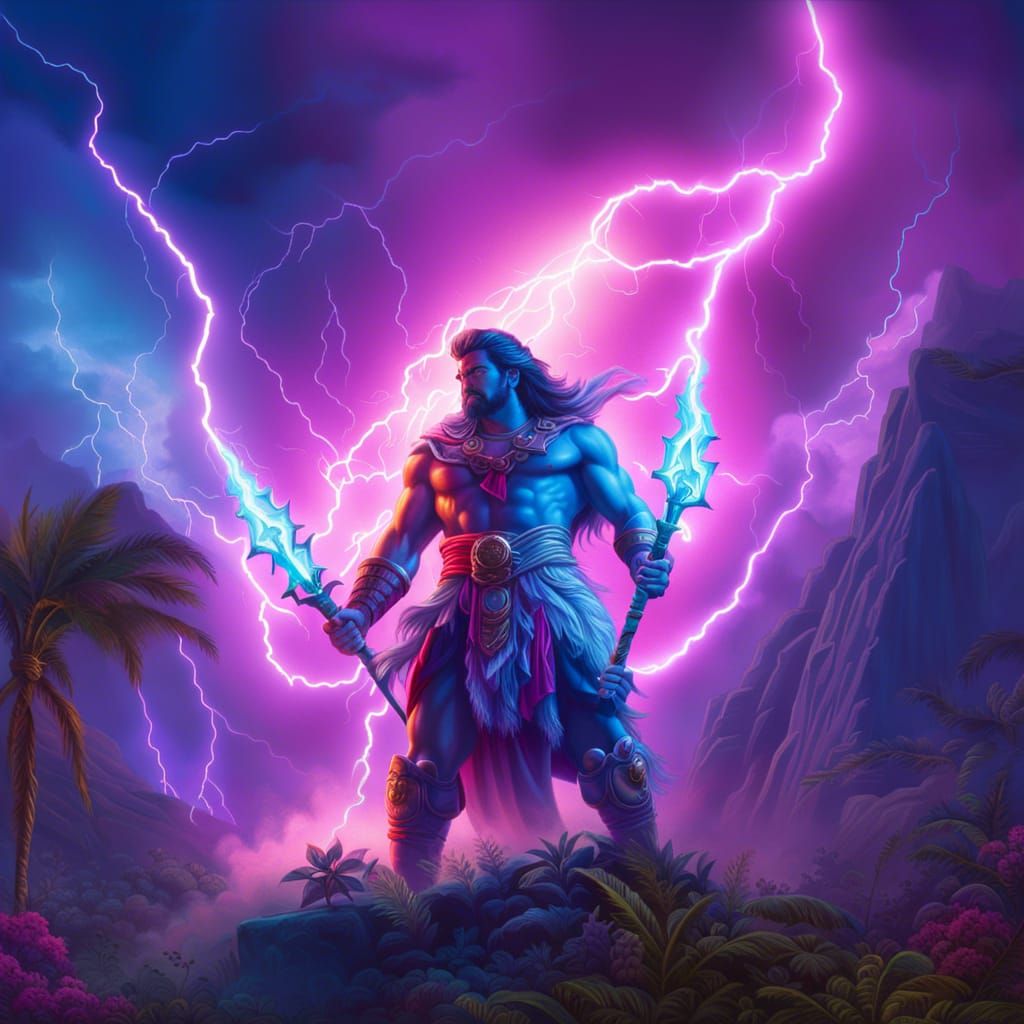 Hawaiian God of lightening, kane-kelili, throwing bolts if lightening ...