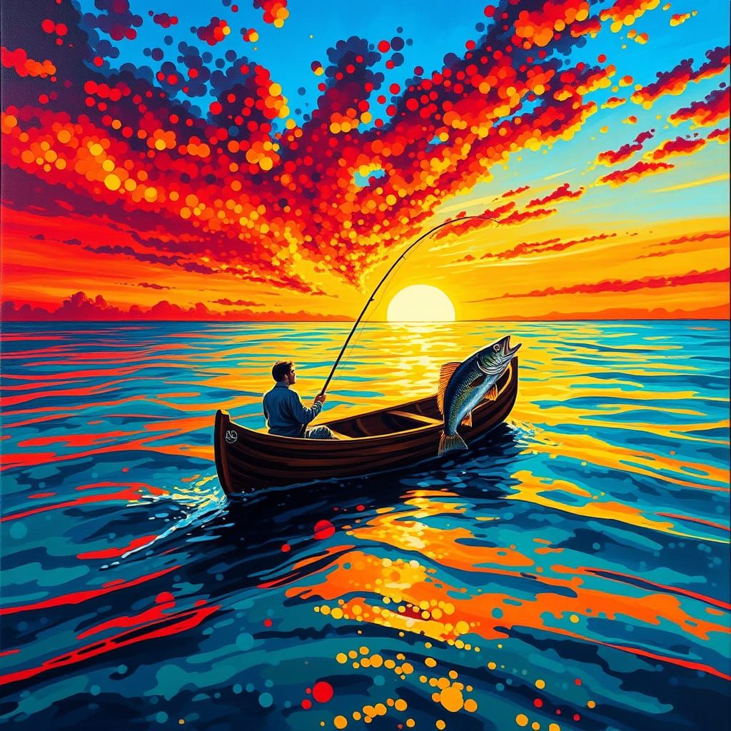 A vibrant and detailed painting made entirely of polka dots in varying ...