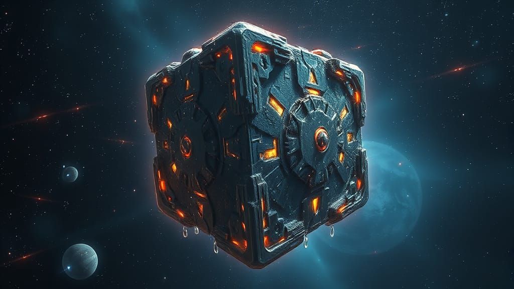 Ancient Celestial Cube Adorned with Glowing Runes - AI Art