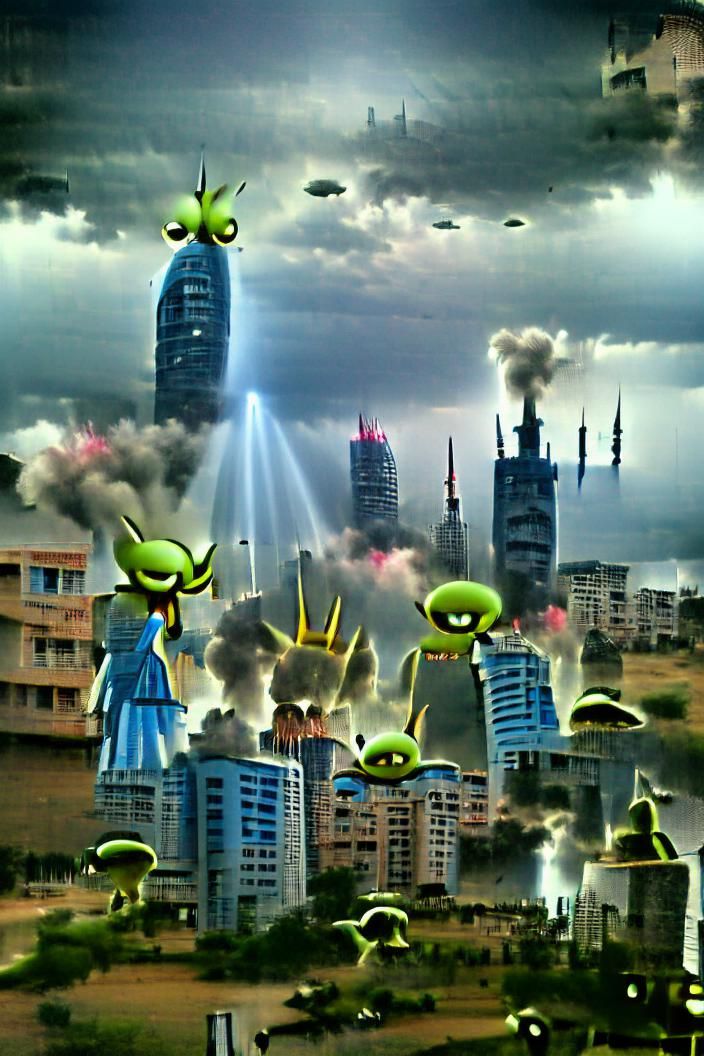 Aliens attack on city - AI Generated Artwork - NightCafe Creator