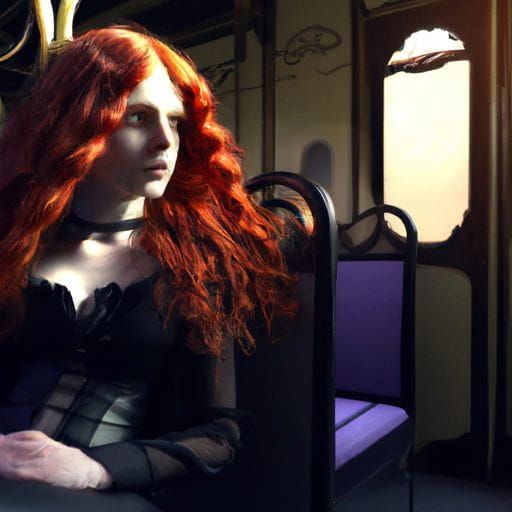 Redhead Goth Girl on a Train - AI Generated Artwork - NightCafe Creator