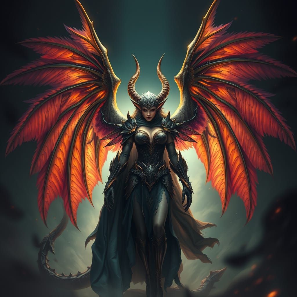 Majestic Female Demon in Baroque Armor - AI Art