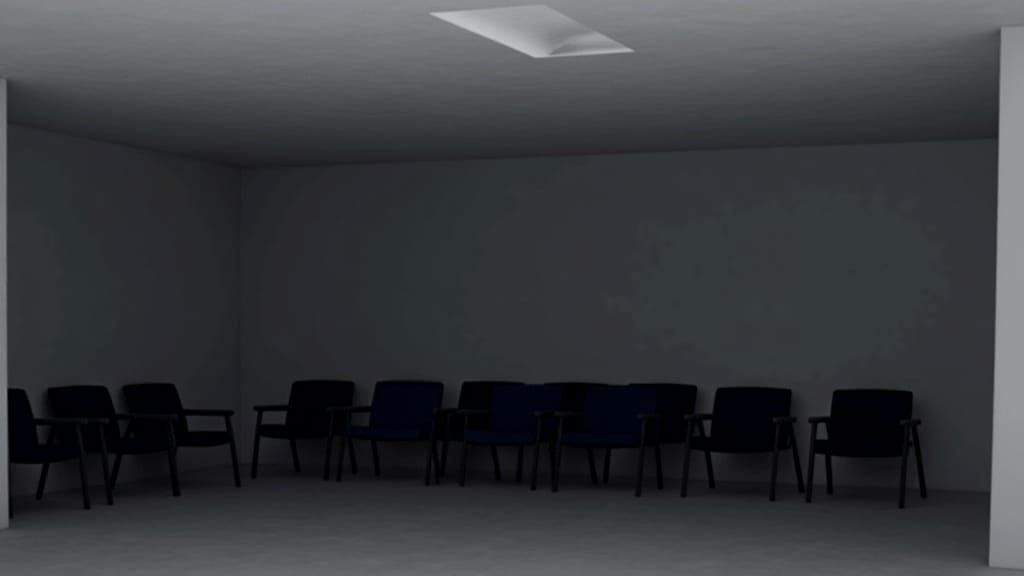 liminal chairs - Waiting Room in a Somber, Minimalist Ambian...