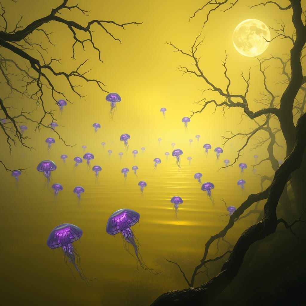 alien jellyfish filled lake, a masterpiece, 8k resolution, dark fantasy ...