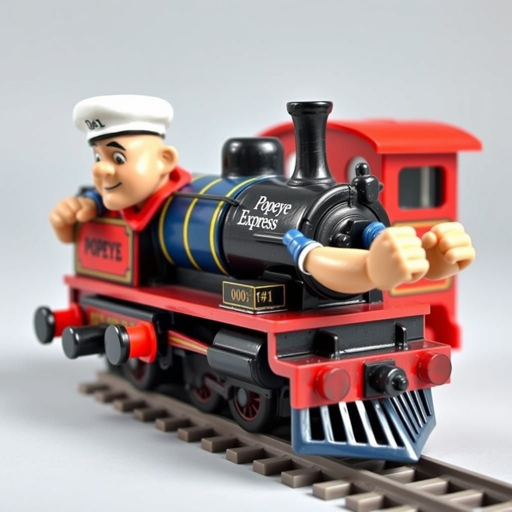 Popeye's Toy Train Engine Takes the Rails - AI Art
