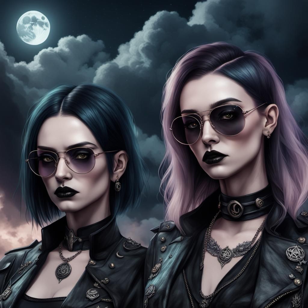 Two goth females with facial tattoos and facial piercings, wearing ...