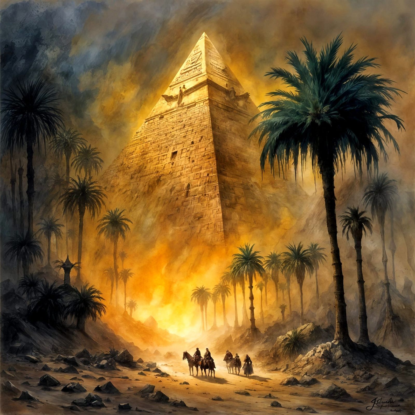 Egyptian Pyramid and sandstorm - Ancient Egyptian Pyramid i...