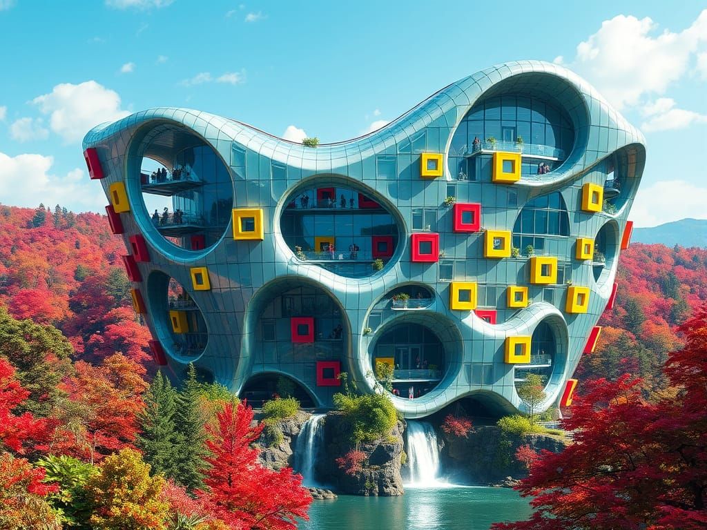 Futuristic Teslapunk Building with Wavy Facades an... - AI Art