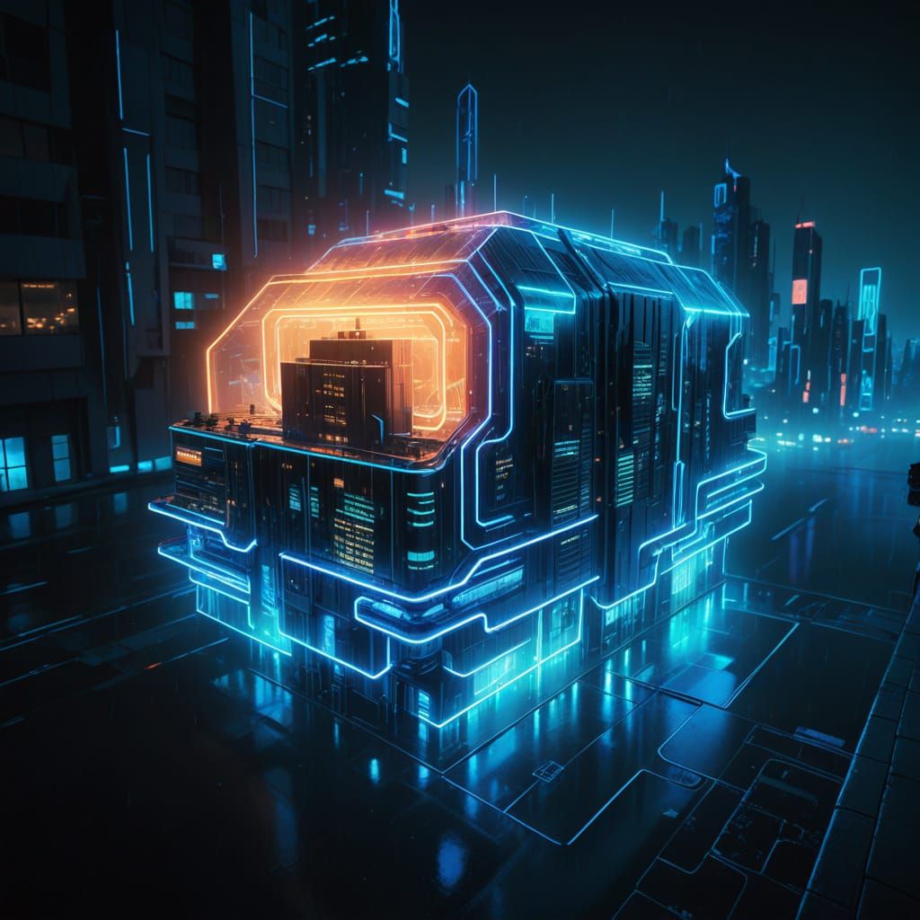 Cyberpunk Imagination Center Building in Futuristi... - AI Art