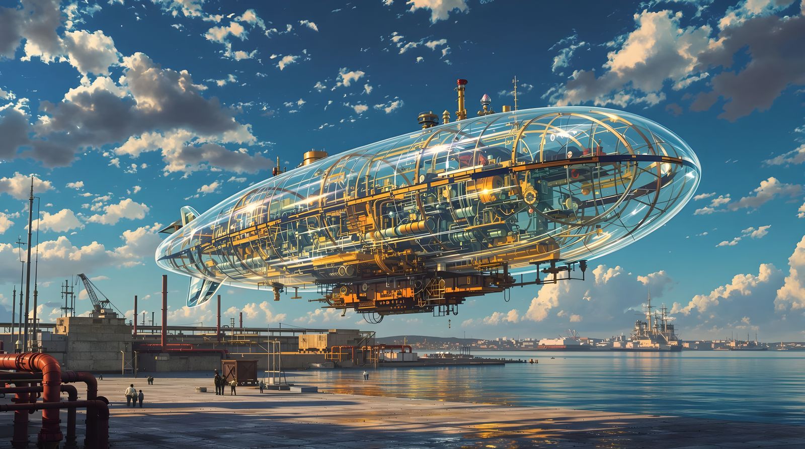Steampunk Airship Harbour in Oil Painting - AI Art