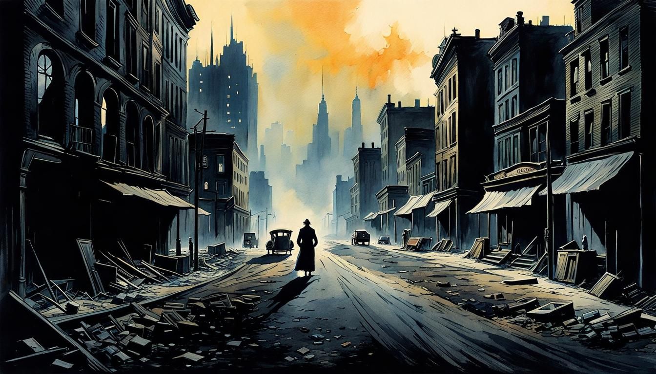 " Ghost Town": a big nearly deserted dystopian city: with tall ...