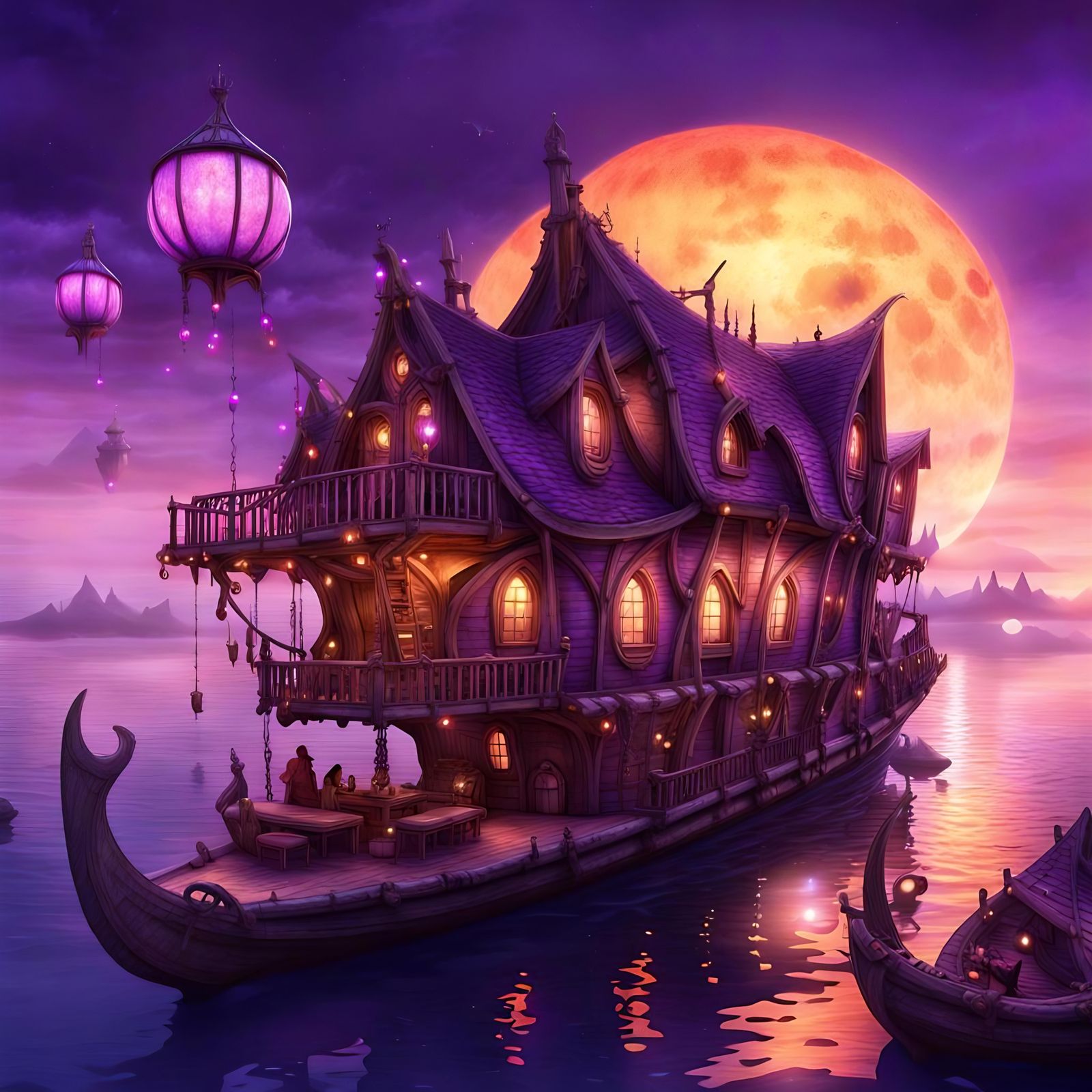 Elfish Pleasure Barge For Elf Nobility - AI Generated Artwork - NightCafe Creator