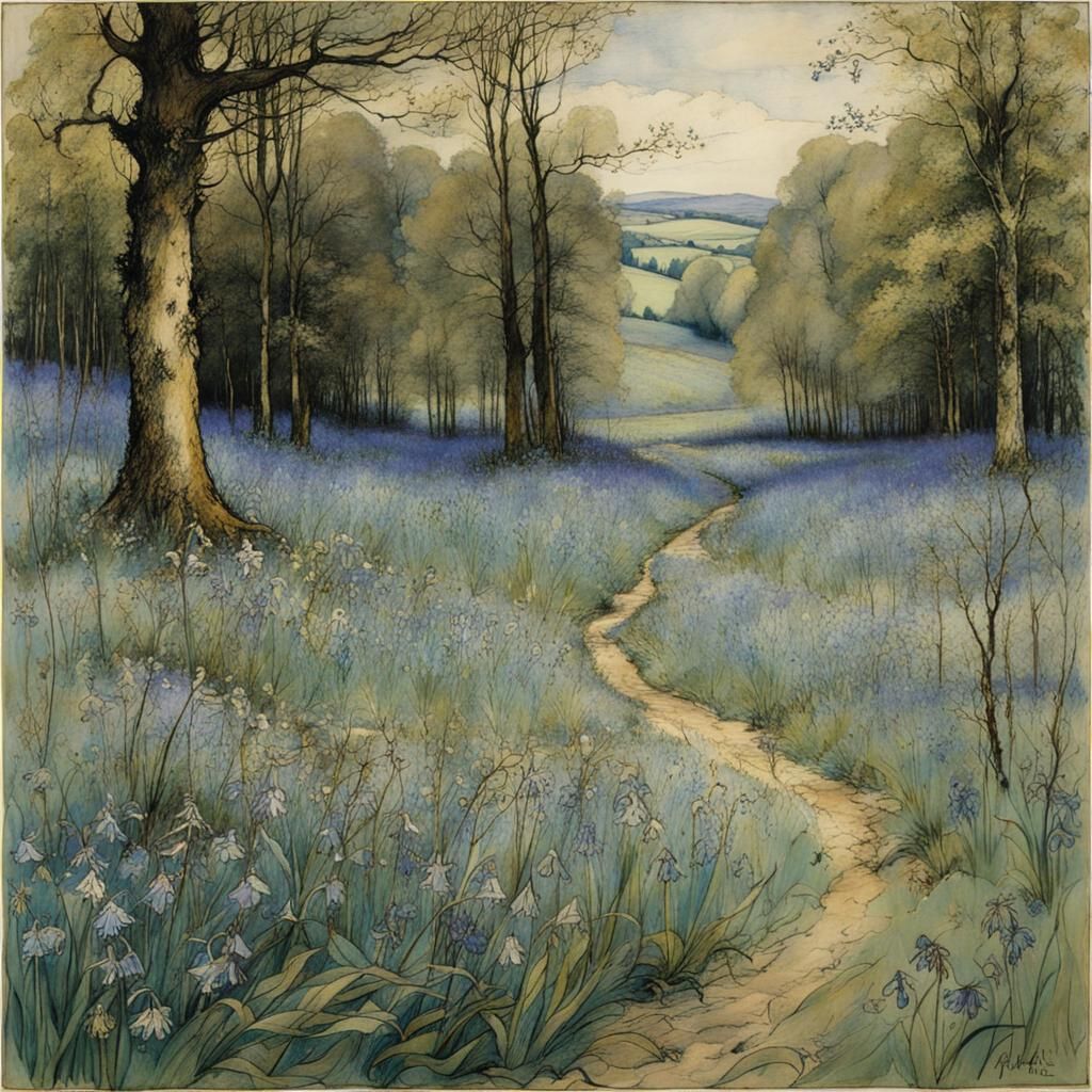 bluebells in a meadow, by Arthur Rackham, Carne Griffiths and Paul Klee ...