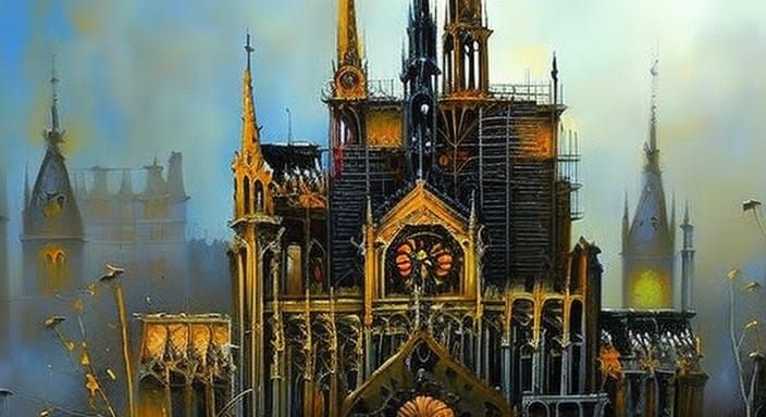 Notre Dame de Paris, steampunk architecture. Steampunk, oil painting by ...
