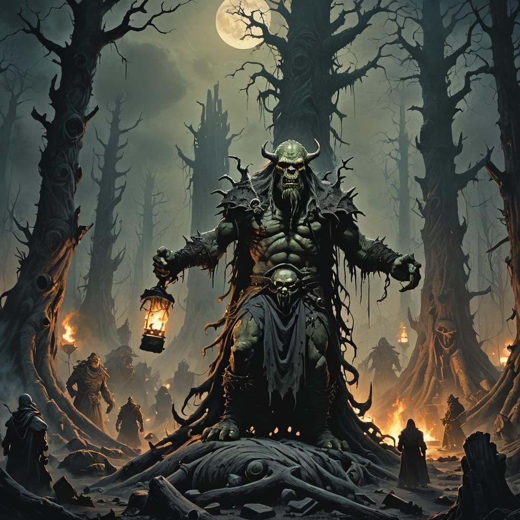 hag in orc camp - Dark Fantasy Hag in Orcish Encampment