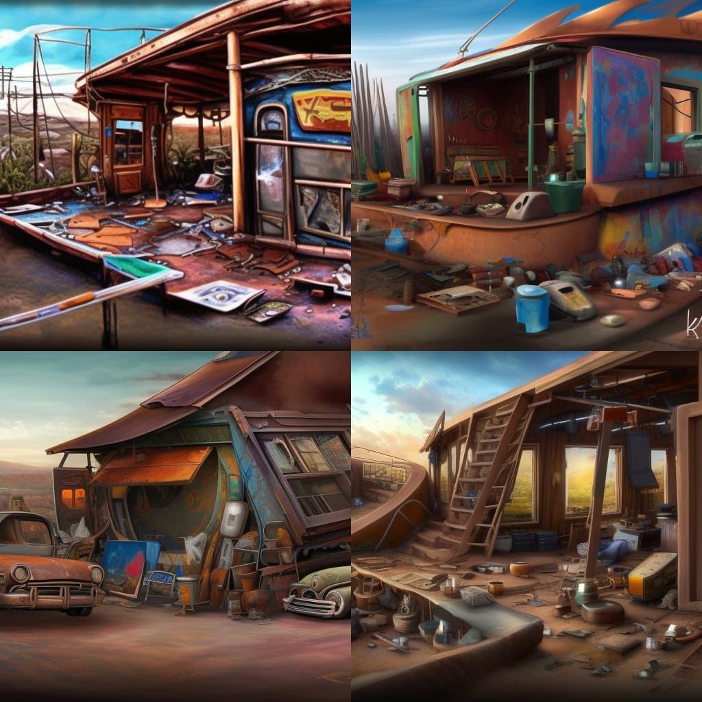 draw me a clean junkyard with assembling into a beautiful steve reynlds ...