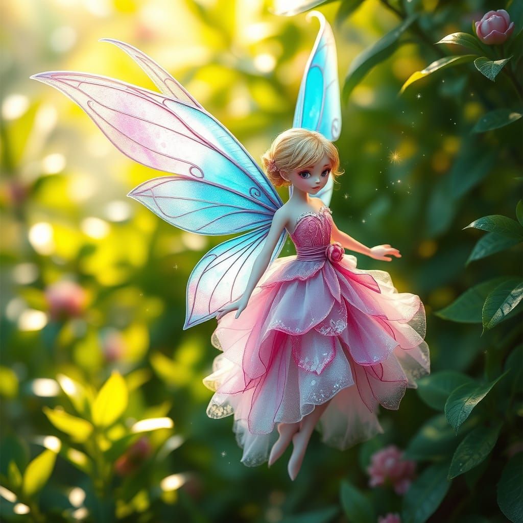 Ethereal Fairy in Iridescent Wings and Flowy Costu... - AI Art