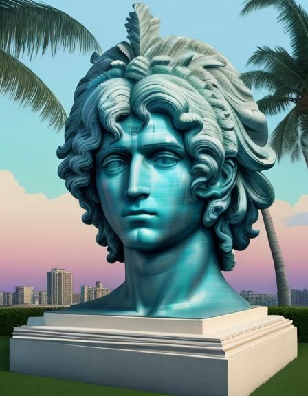 vaporwave smoke palm trees Roman statue Warhol inspired - AI Generated ...