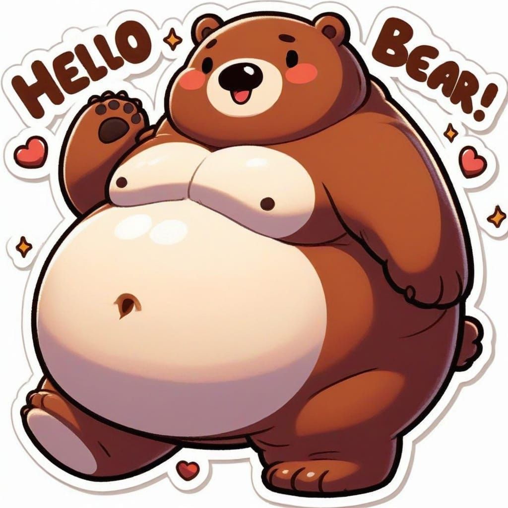 Cute Hello Kitty Style Grizzly Bear on White Backg... - AI Art