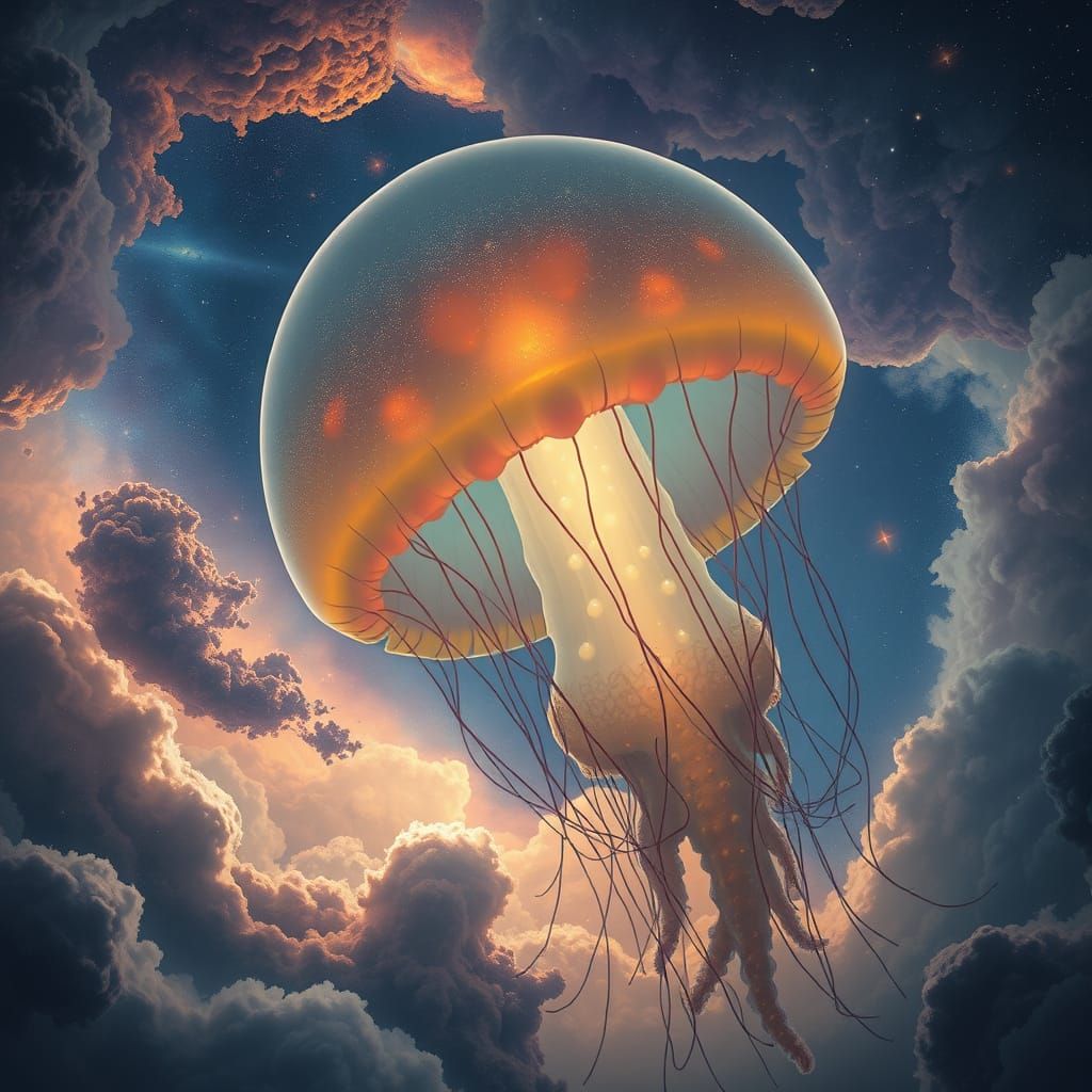 Bioluminescent Jellyfish Drifting Through Nebula - AI Art