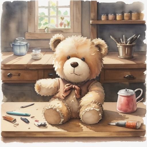 Teddy bear on a workbench - AI Generated Artwork - NightCafe Creator