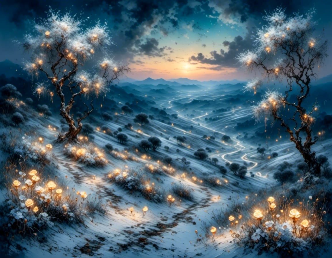 Ready to be explored - Ethereal Snowscape at Night