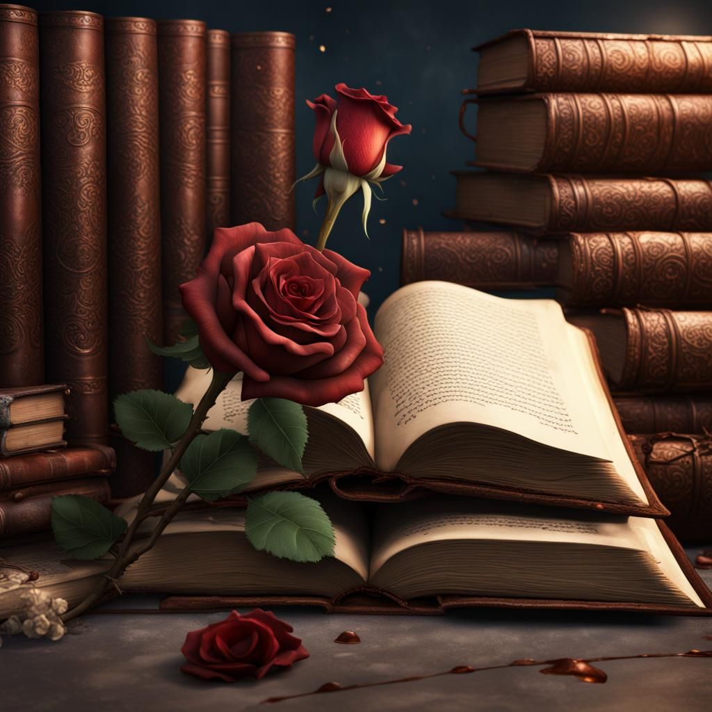Books and roses - AI Generated Artwork - NightCafe Creator