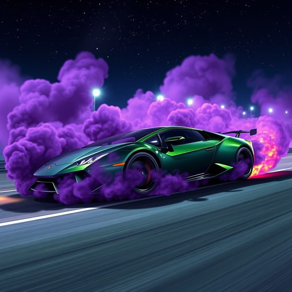 car - Cyberpunk Lamborghini Blazes Down a Darkened Track