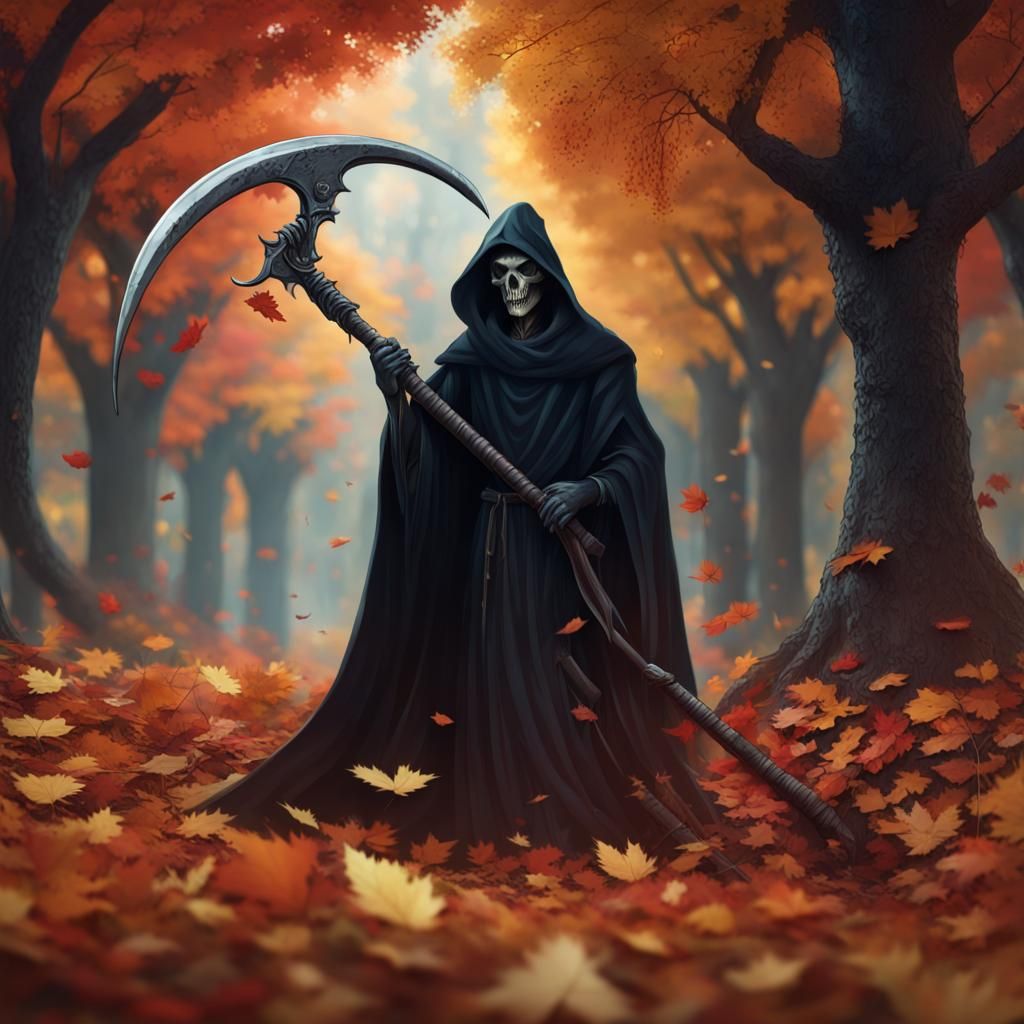 Grim Reaper In Fall Leaves - AI Generated Artwork - NightCafe Creator